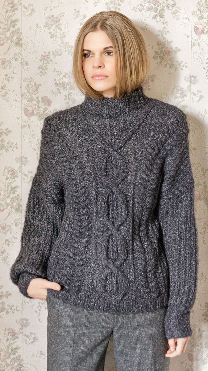 Lana Grossa PULLI MIT ZOPF-/RAUTEN- UND HALBPATENTMUSTER Anima